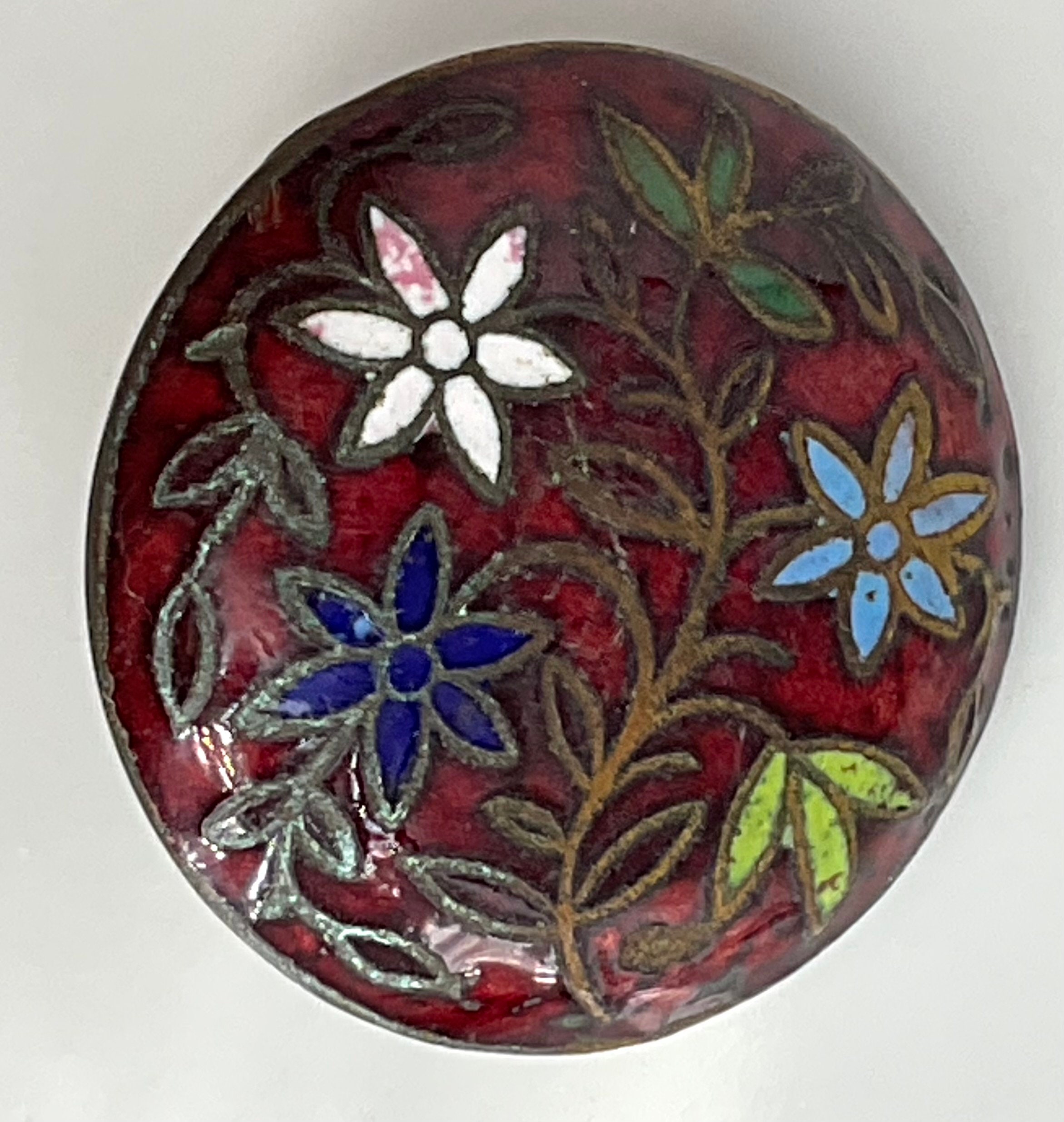 Colorful Flowers Antique Red Enamel Button Old Medium Size Botanical - Etsy