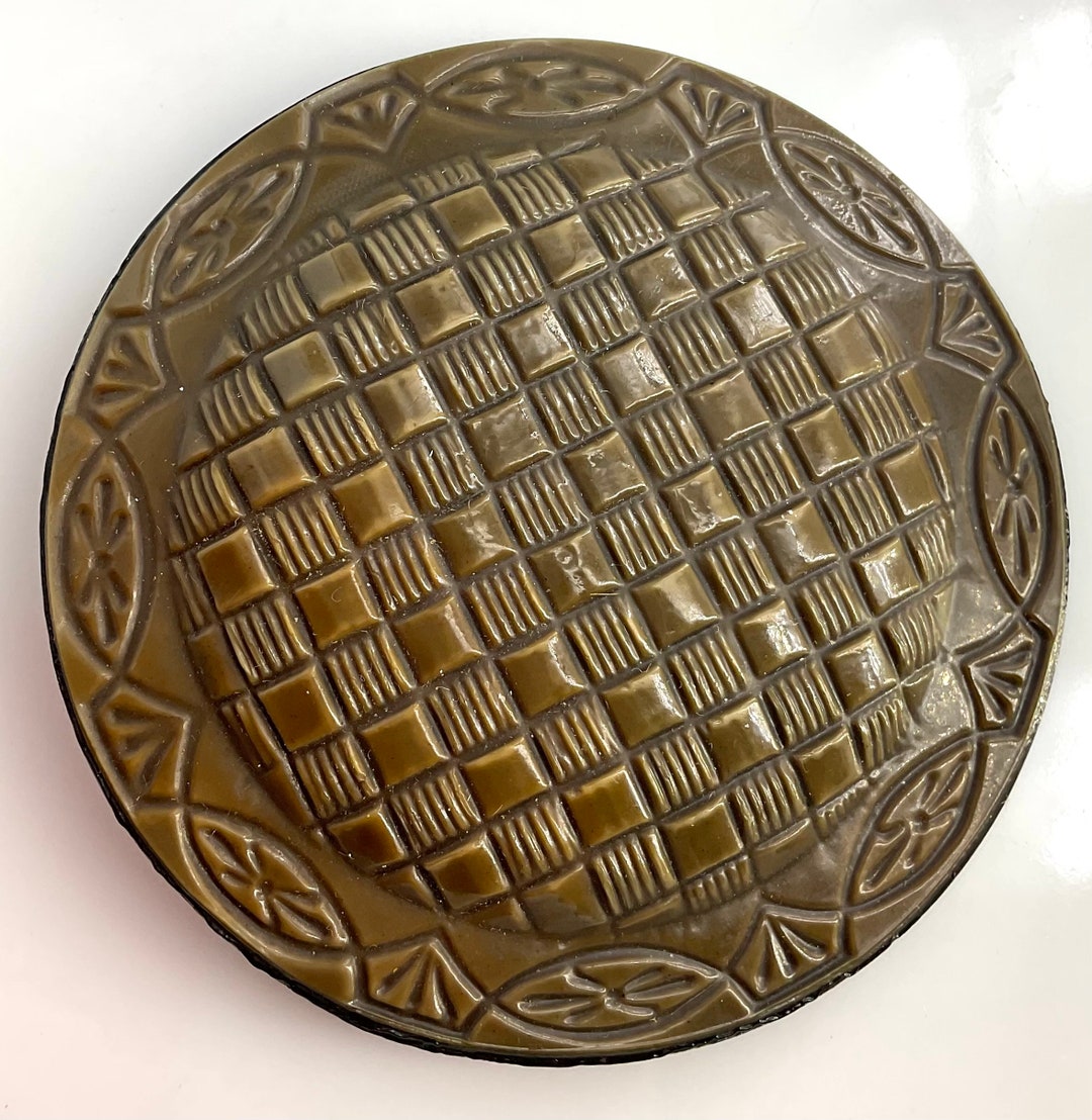 Massive Celluloid Wafer Tan Basketweave Pattern Stylized Floral Border ...