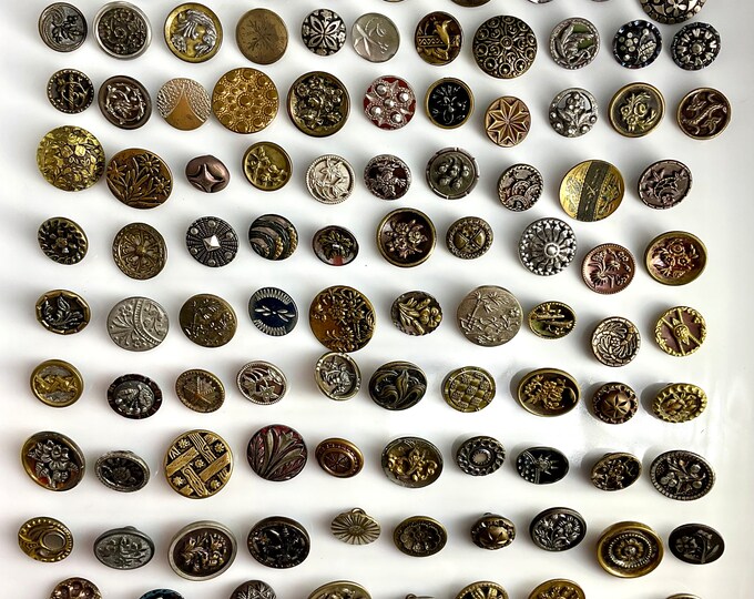 Lot 100 Antique Small Metal Buttons Old Variety Tints Flowers Ornate ...