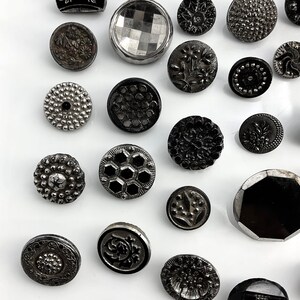 Lot 75 Antique Black Glass Silver Luster Outline Old Buttons Small ...