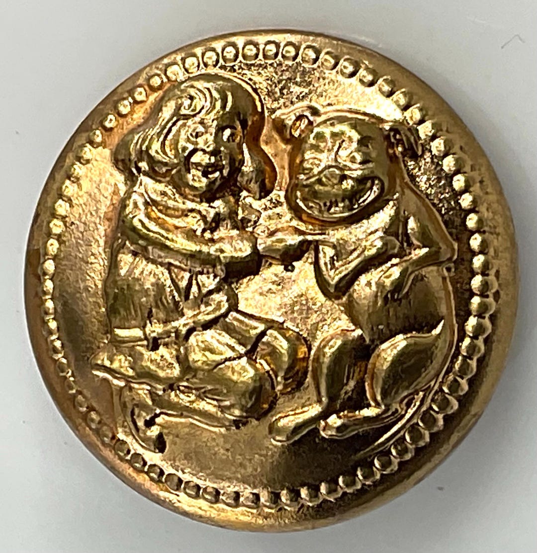 Buster Brown Tige Child Dog Children Story Old Metal Picture Button ...