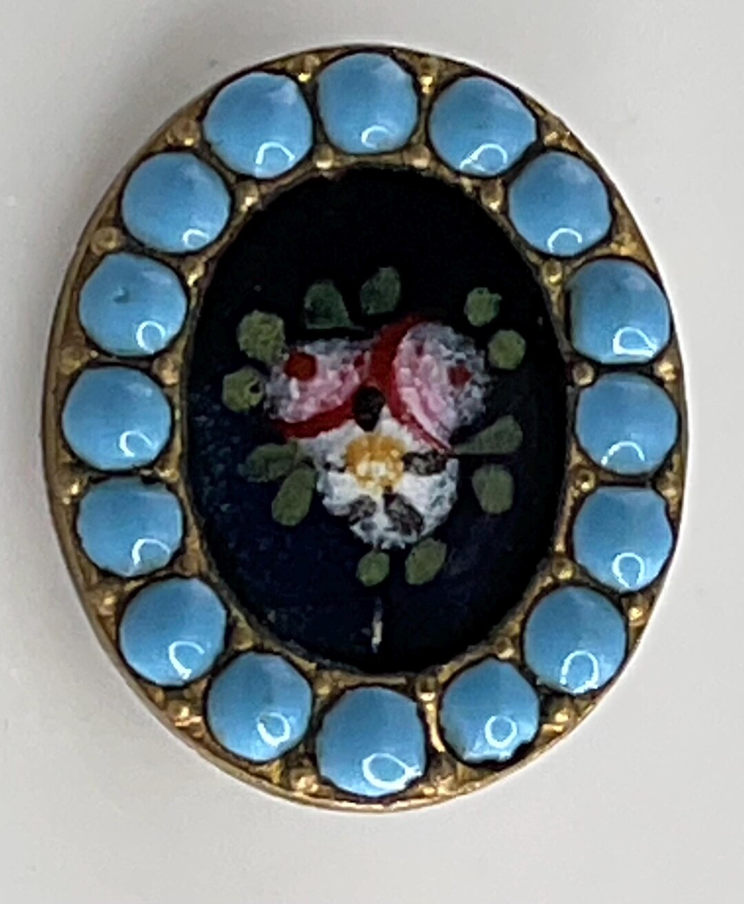 Small Enamel Pink Flowers Antique Button Old Metal Floral Turquoise ...