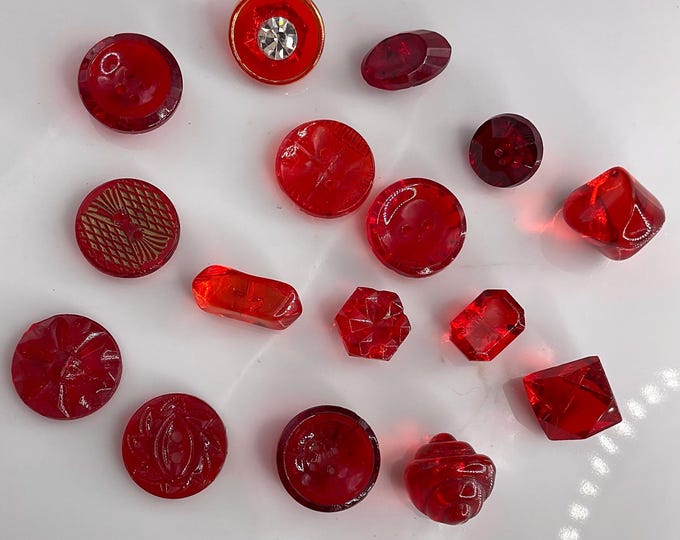Bulk Lot 16 Vintage Translucent Red Glass Crystal Old Buttons Variety ...