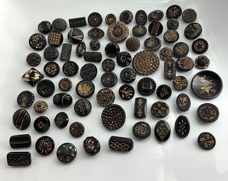 Lot 75 Antique Black Glass Gold Luster Outline Antique Buttons - Etsy