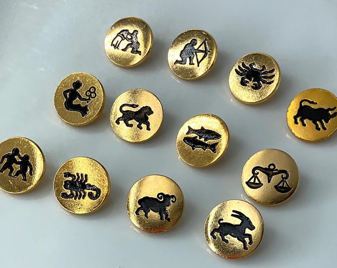 Set 12 Signs of the Zodiac Small Metal Vintage Picture Buttons - Etsy