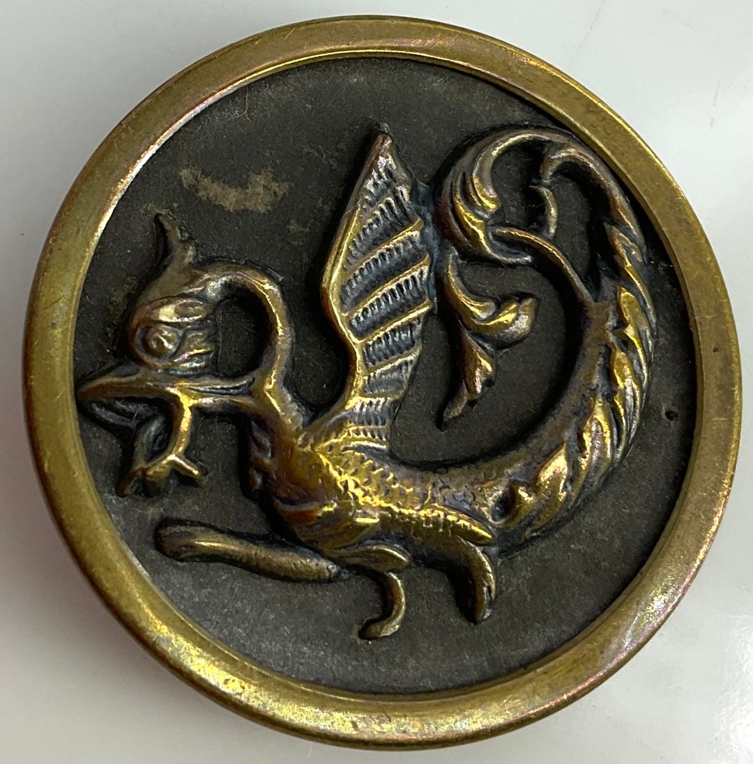 Medium Metal Dragon Wings Antique Picture Button Old Fabulous Creature ...