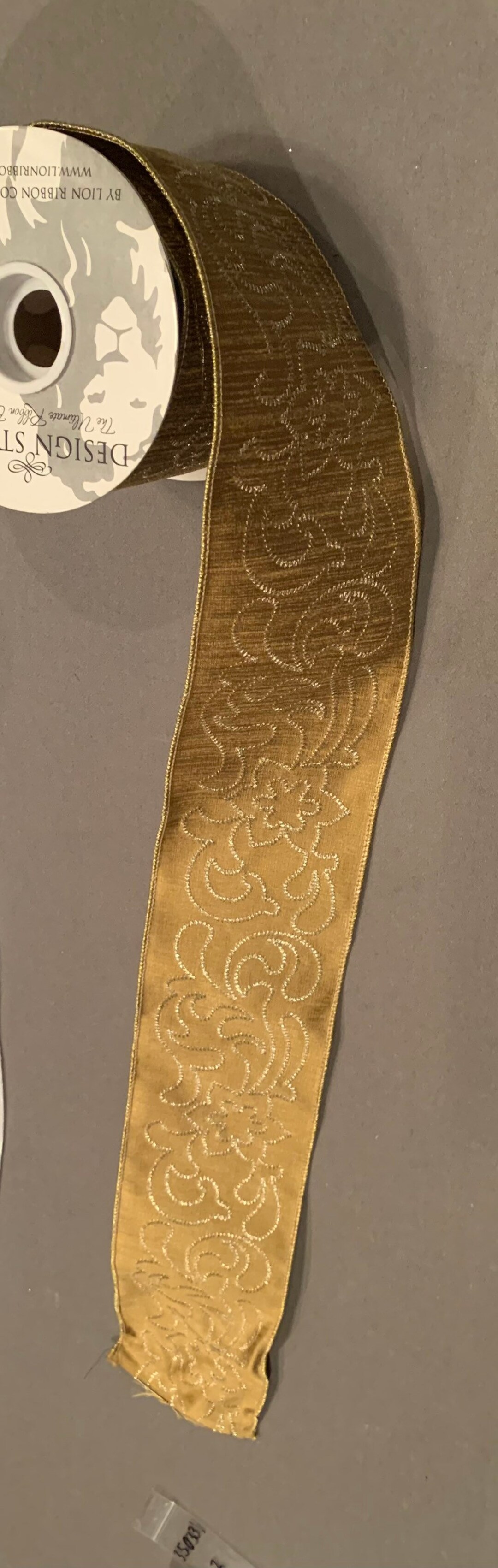 Embroidered Wired Ribbon Gold 4 Inch for Craft, Holiday, Gift Package ...