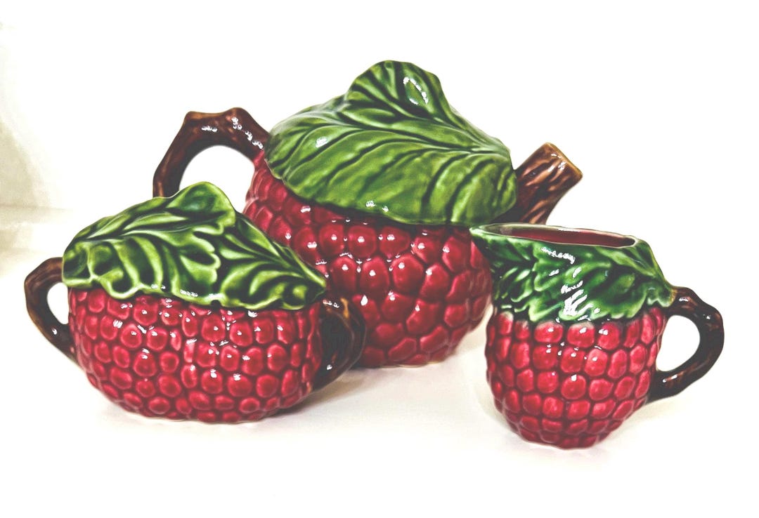 Raspberry / Grape Teapot, Sugar, Creamer & 4 Mug Set - Andrea Sadek ...