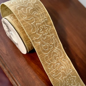 Embroidered Wired Ribbon Gold 4 Inch for Craft, Holiday, Gift Package ...