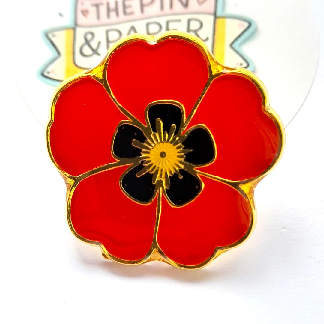 Red Poppy Enamel Pin – Gold-plated Flower Badge, Floral Lapel Pin ...