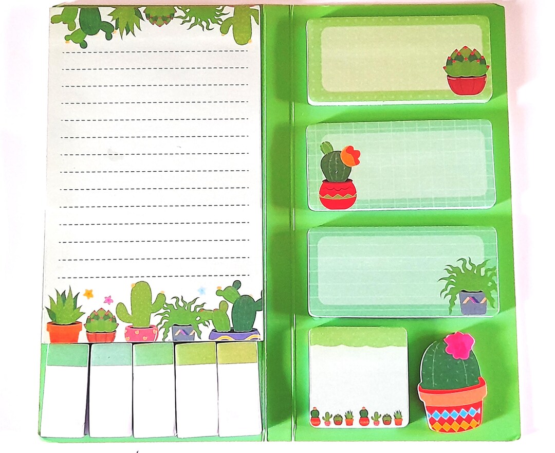 Cactus-themed Post-it Booklet Assorted Sticky Notes Set Fun Succulent ...