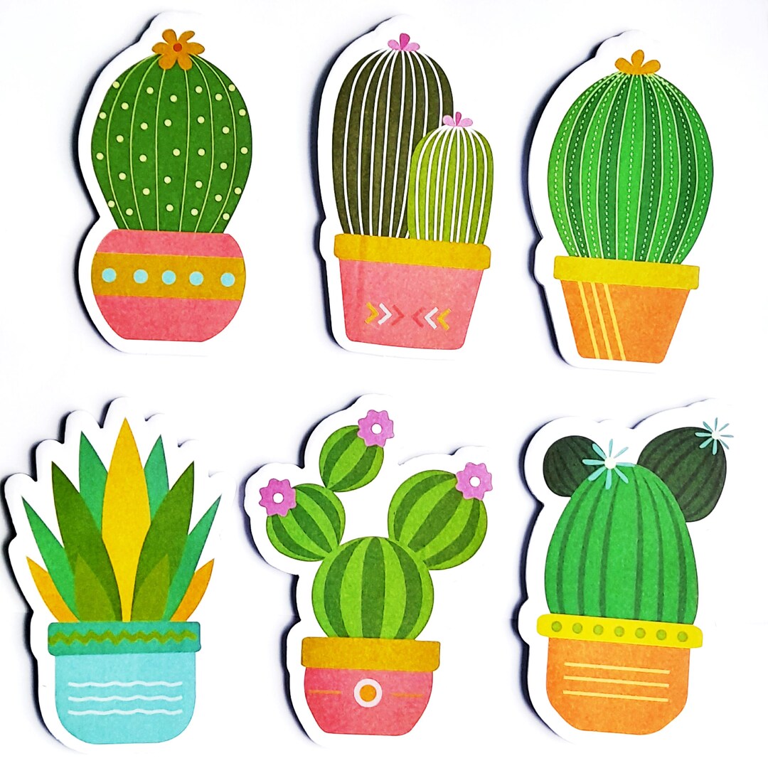 Set of 6 Cacti Shaped Sticky Notepads Unique and Fun Designs Choose a ...