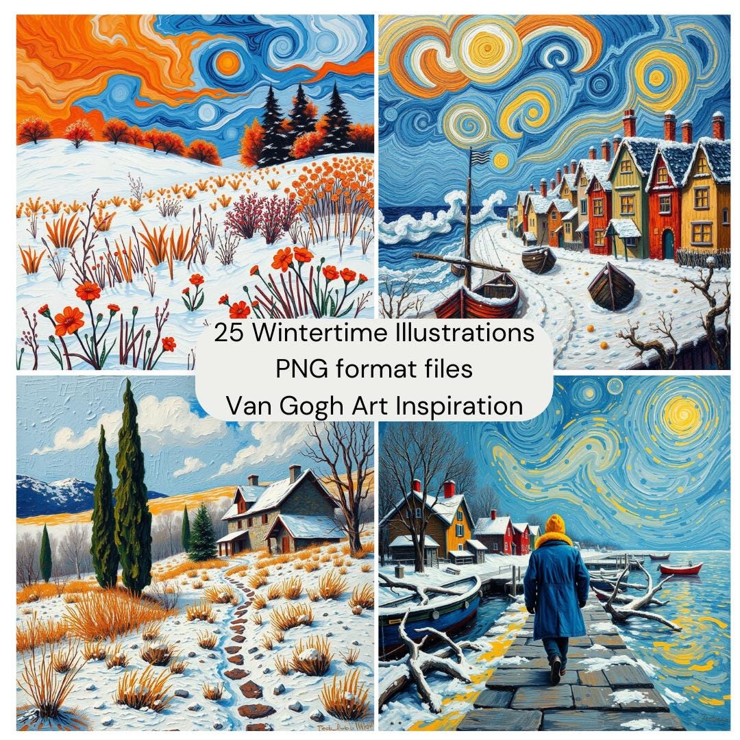 Set of 25 Van Gogh Art-inspired Digital Illustrations | High-quality ...