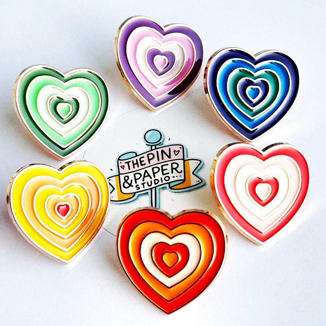 Rainbow Heart Enamel Pins Multicolor Layered Heart Design Valentine Day ...