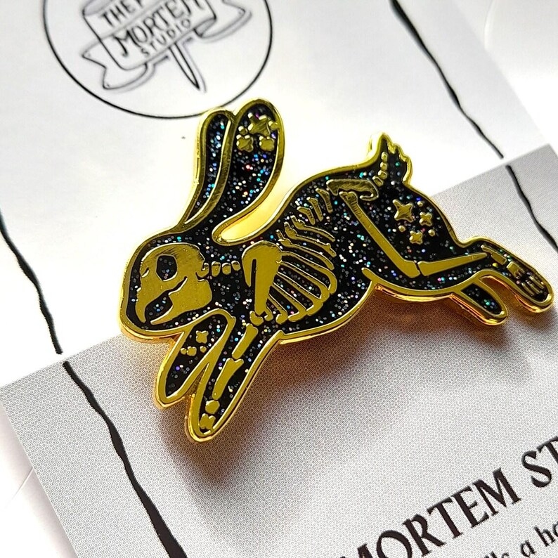 Glitter Skeleton Bunny Enamel Pin – Gothic Rabbit Lapel Pin, Occult ...