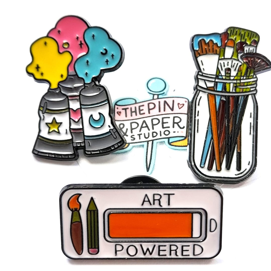 Set of 3 Enamel Pins – Art Lover Gift | Creative Pins for Artists ...
