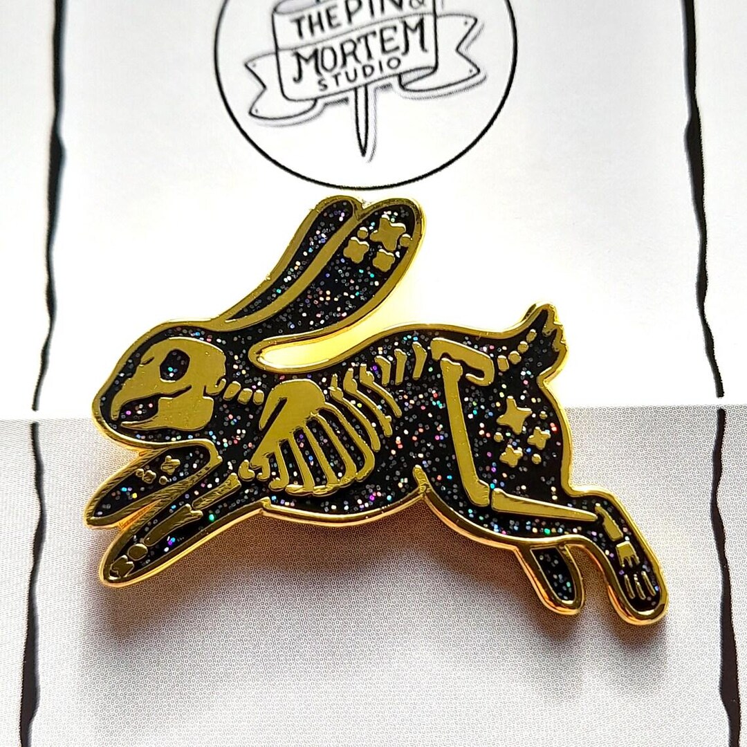 Glitter Skeleton Bunny Enamel Pin – Gothic Rabbit Lapel Pin, Occult ...