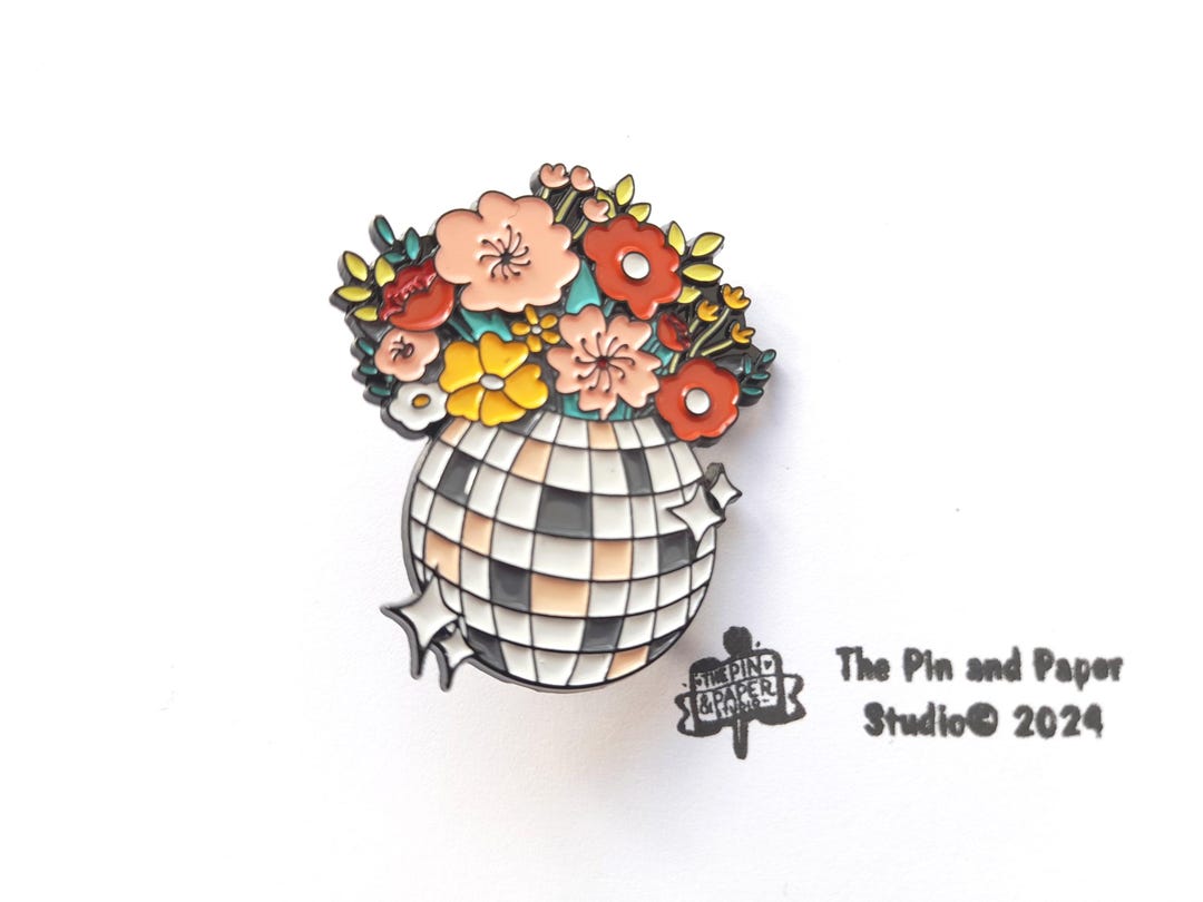 Floral Disco Ball Enamel Pin Retro Flower Disco Pin Funky 70s Style Pin ...