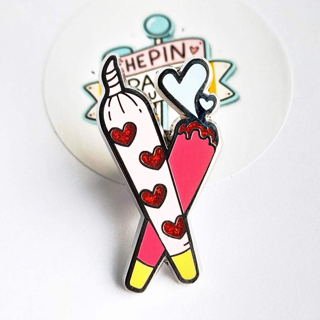 Heart Blunt Enamel Pin Cute Glitter Hearts Design - Etsy