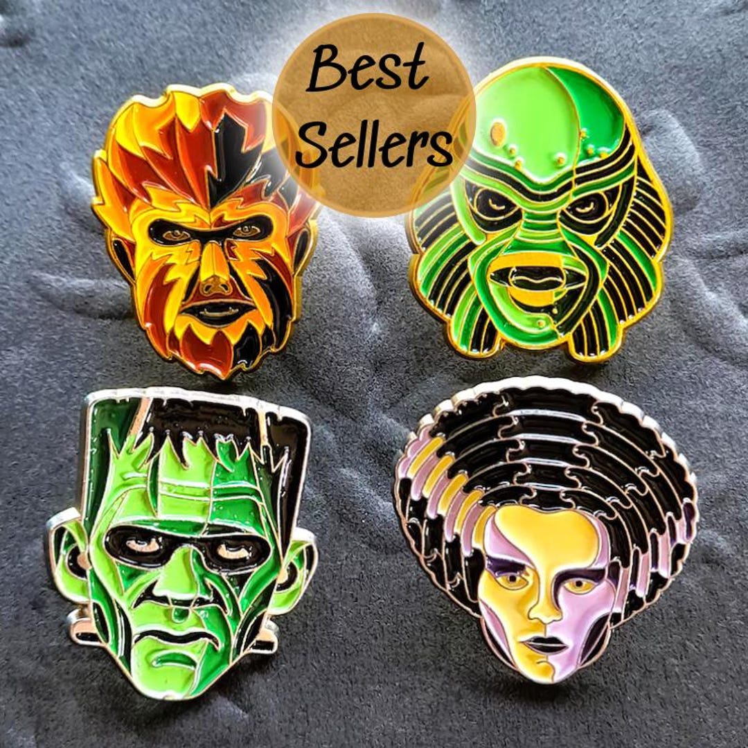 Classic Monster Enamel Pin Set – Frankenstein, Bride, Wolfman, Retro ...