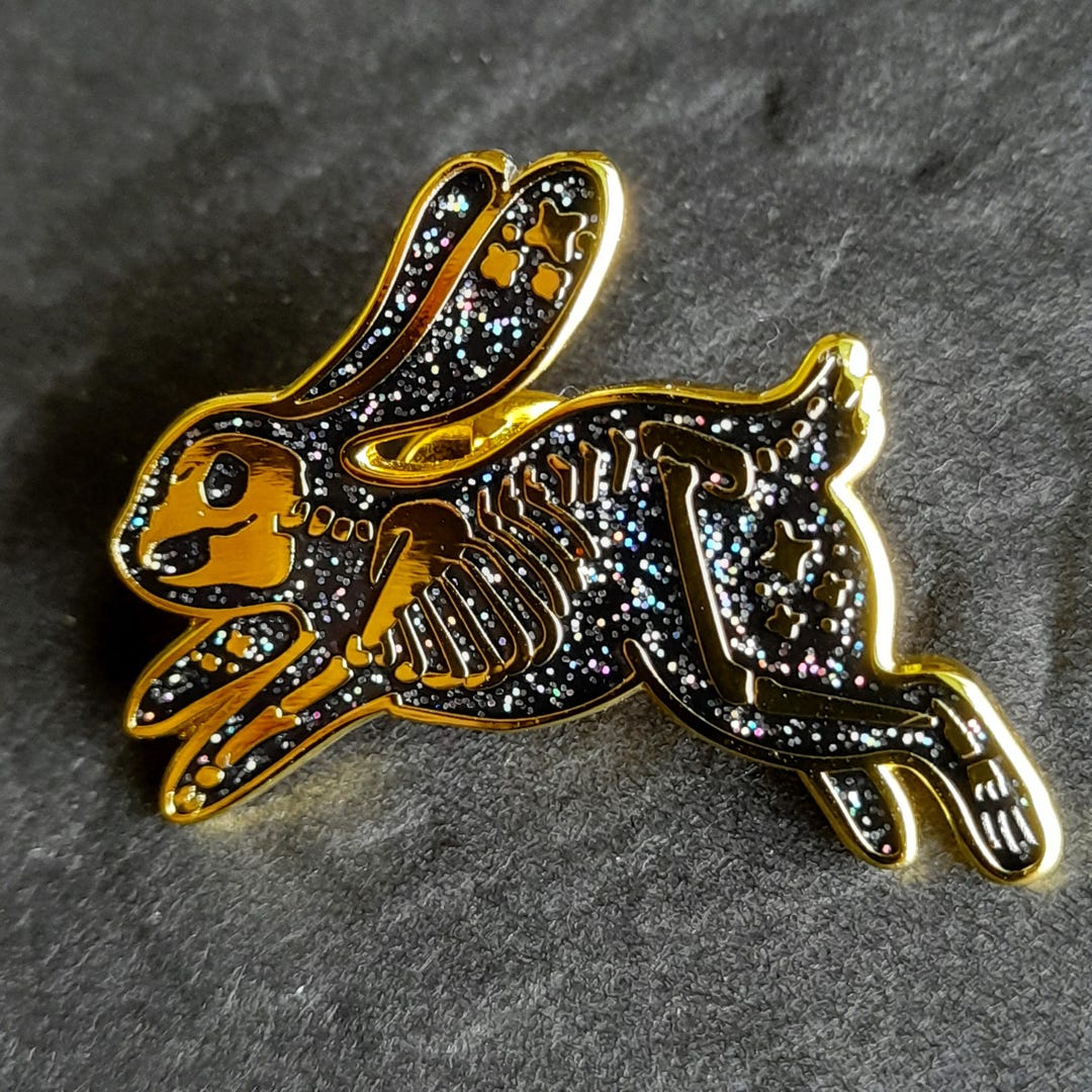 Glitter Skeleton Bunny Enamel Pin – Gothic Occult Rabbit Brooch, Dark ...