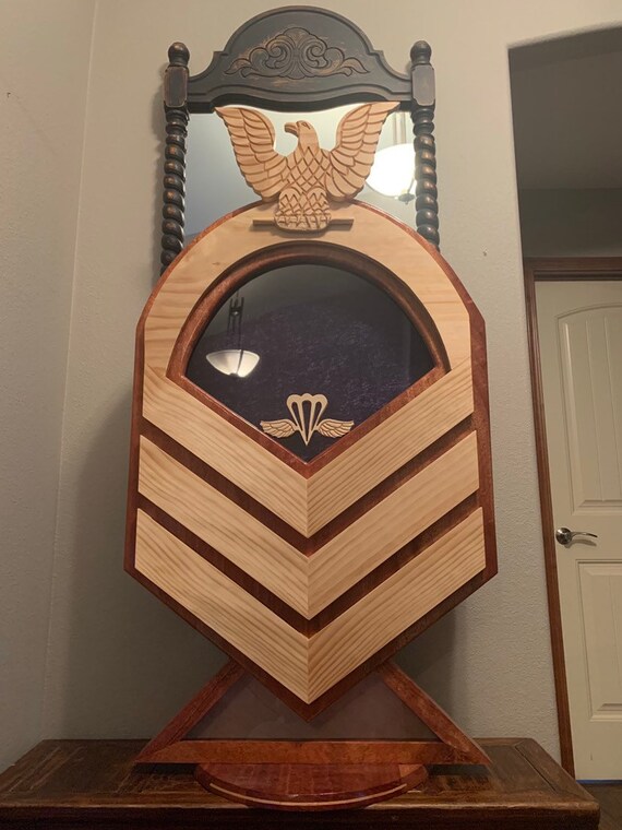 Navy Chevron Retirement Shadow Box Wall Hanging Mahagony | Etsy