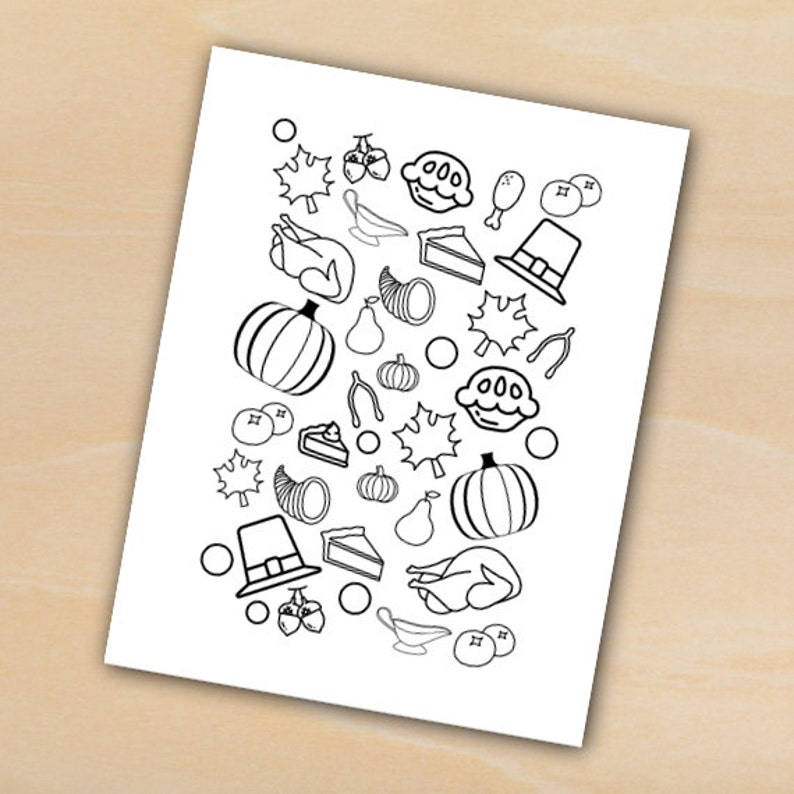 Thanksgiving Kids Children Coloring Page Turkey Pumpkin Leaves ...