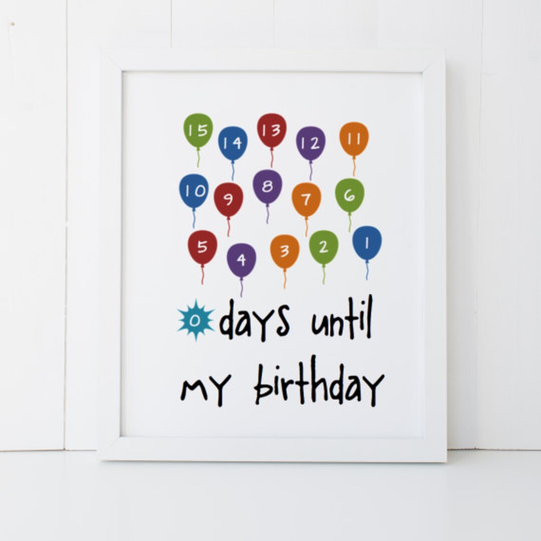 Birthday Balloon Countdown Advent Calendar Printable Wall Art INSTANT ...