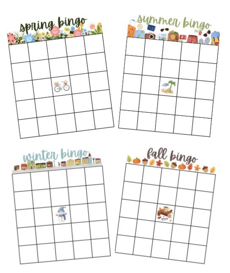 Junk Journal and Scrabooking Seasonal Bingo Blanks Winter Spring Summer ...