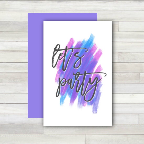 Greeting Card Let's Party Printable Instant Download Last Minute DIY - Etsy
