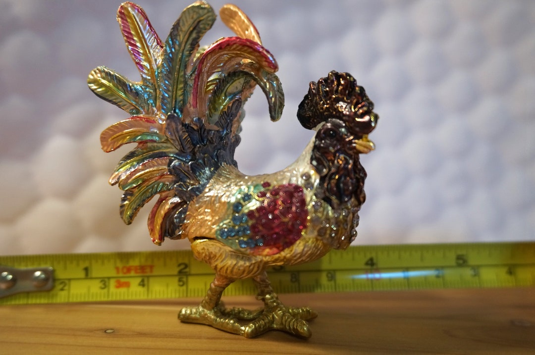Hinged Rooster Trinket Treasure Box With Crystal Accents - Etsy