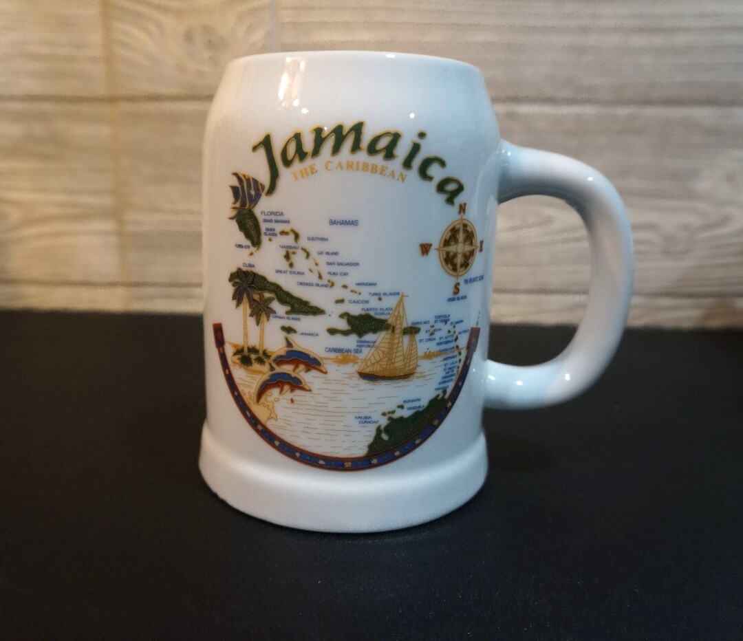 Jamaica Ceramic Stein / Tankard Mug With Map of the Caribbean Islands ...
