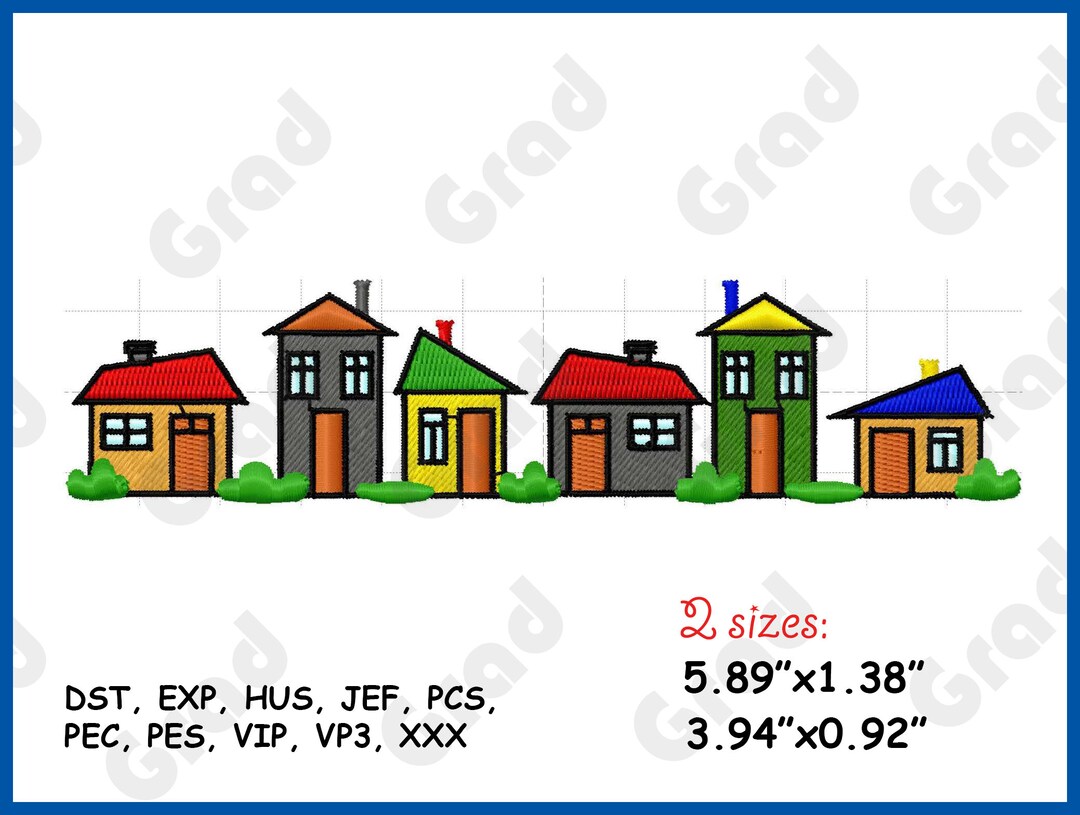 Houses Border Machine Embroidery Design - Etsy