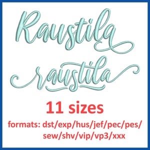 Raustila Embroidery Font 11 Sizes 0.5(1/2), 0.75(3/4), 1, 1.5, 2, 2.5, 3, 3.5, 4, 4.5, 5 Inches ...