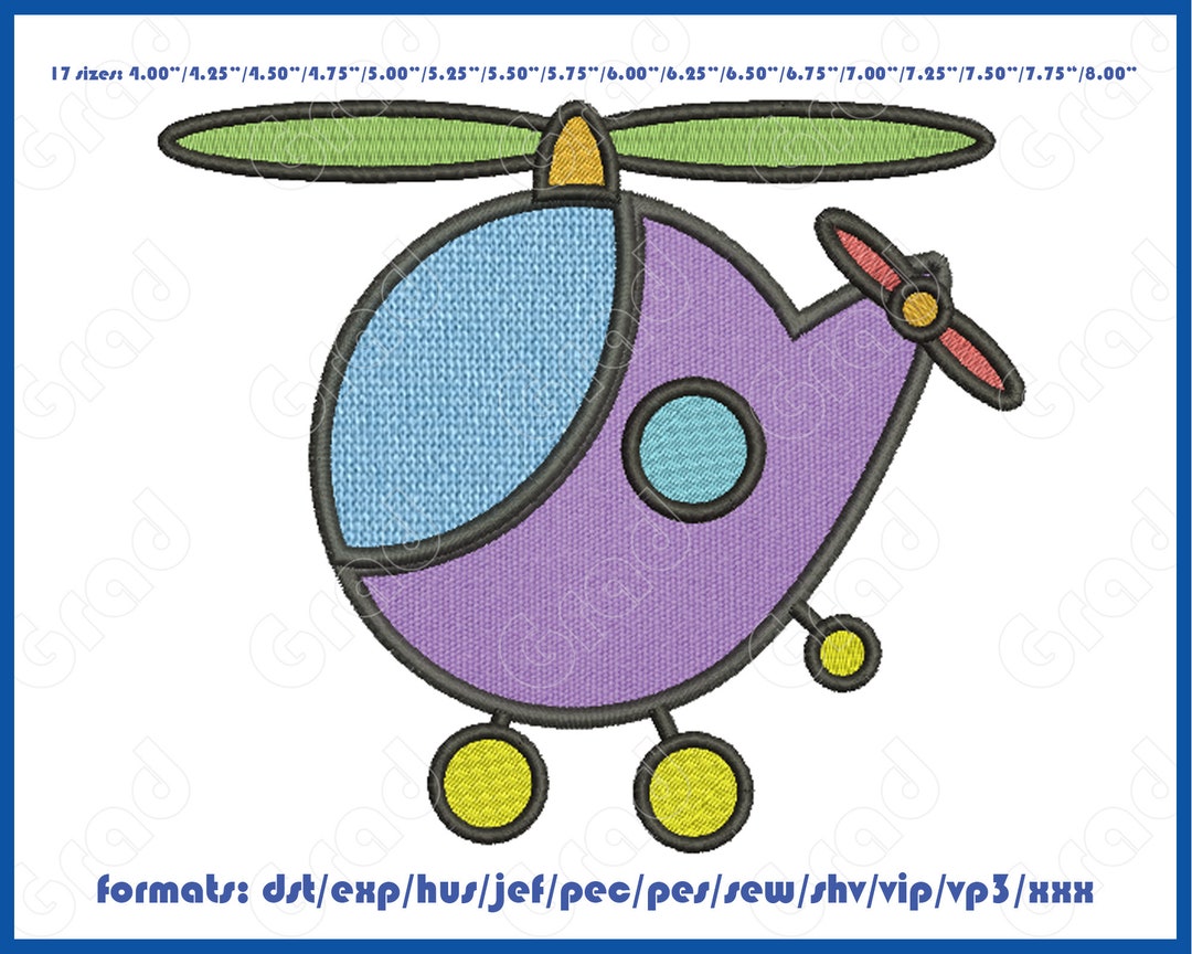 A Helicopter Applique Design Machine Embroidery 17 Sizes and - Etsy