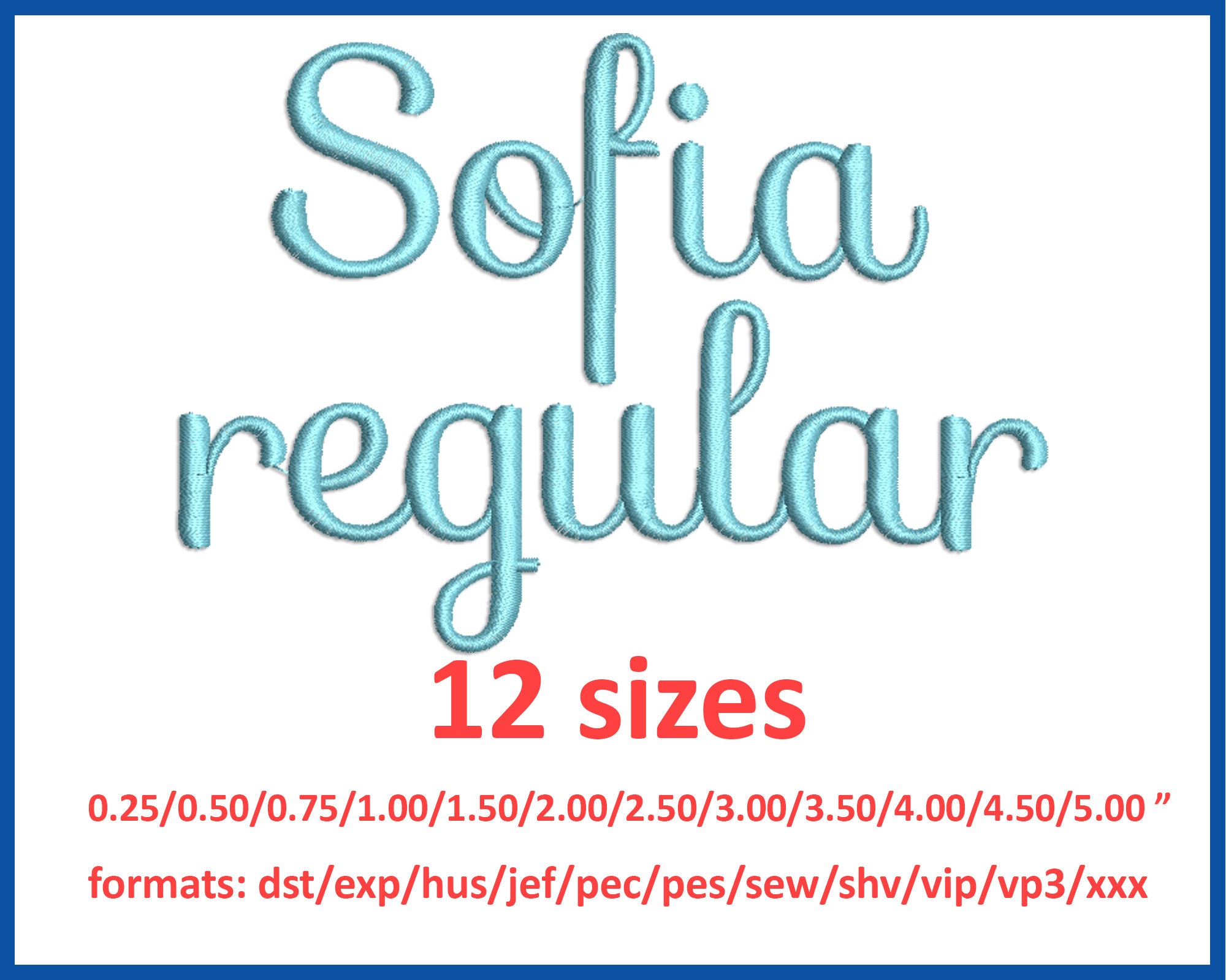 Machine Embroidery Fonts Sofia Regular. 12 Sizes. 11 Formats. - Etsy