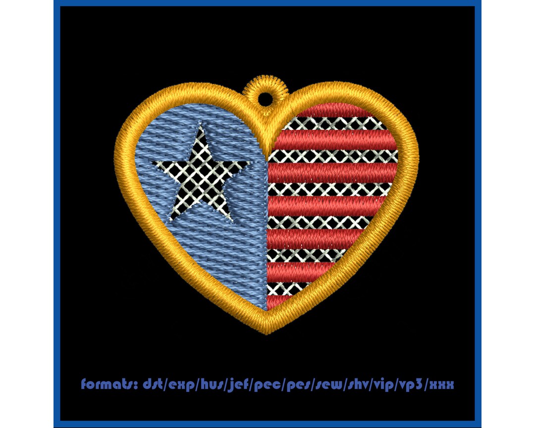 FSL American Flag in Heart Machine Embroidery Desin Free Standing Lace ...