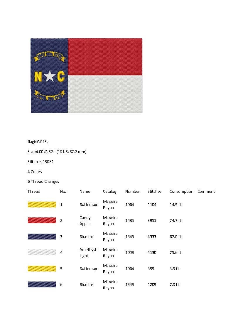 North Carolina Flag Embroidery Machines Design Instant - Etsy