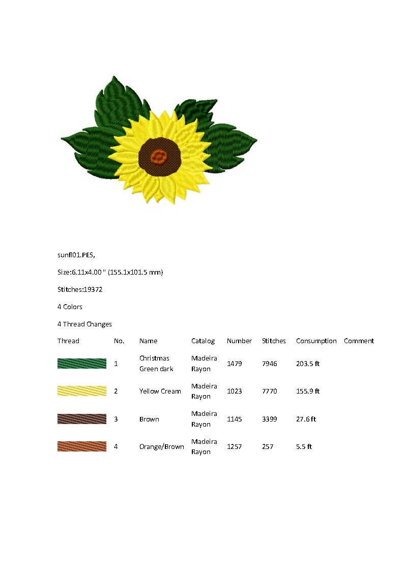 Sunflower. Machine embroidery design. Instant Download Digital | Etsy