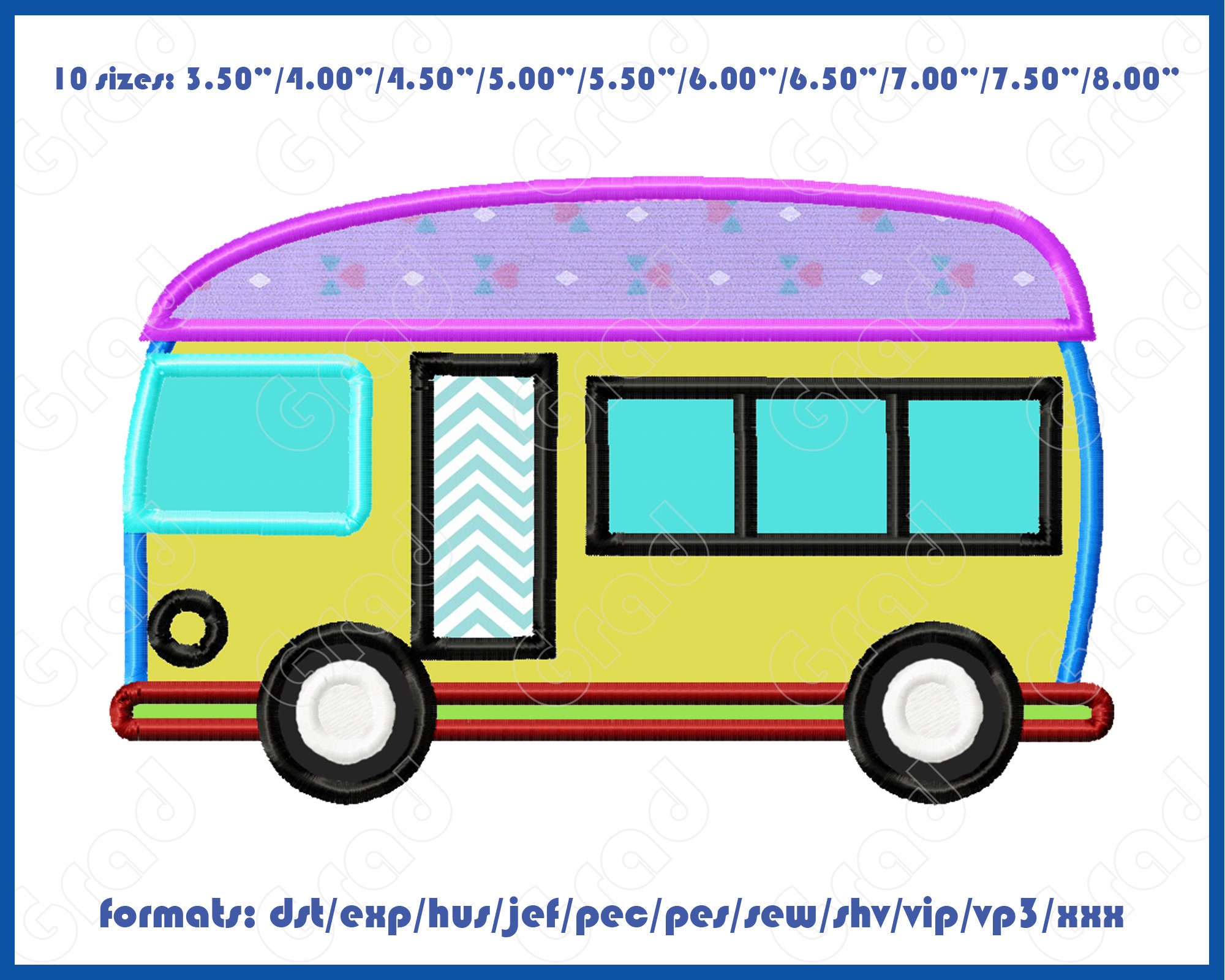10 Sizes Bus Applique Design Frame Embroidery Design Fill - Etsy