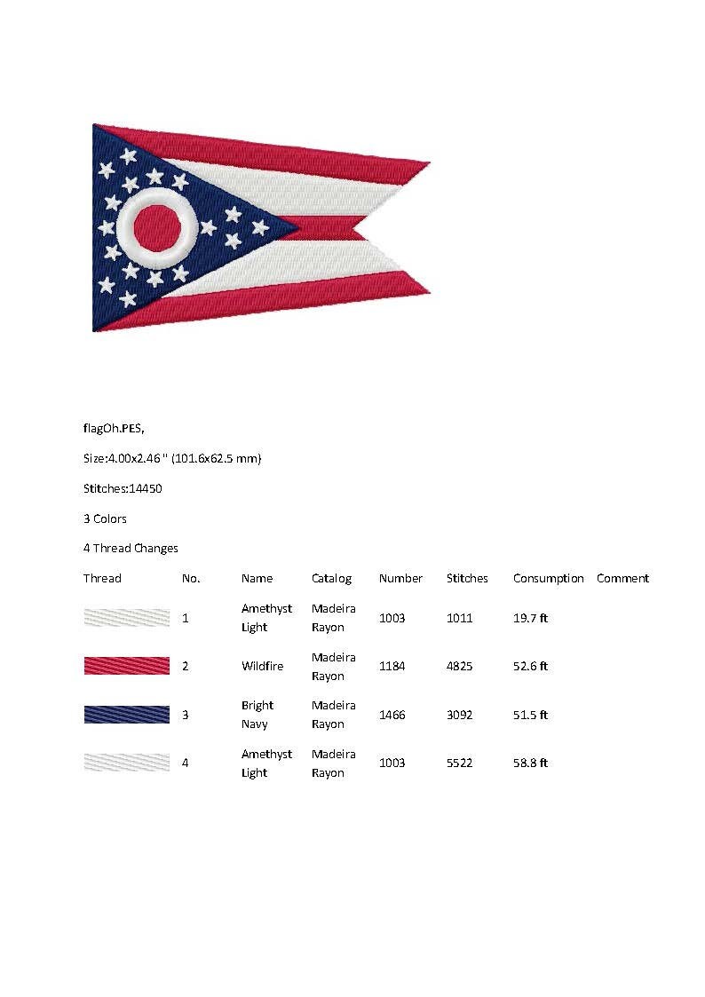 Ohio Flag Embroidery Machines Design Instant Download Digital Files 13 ...
