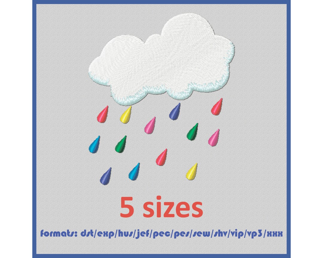Machine Embroidery Design Cloud With Colored Rain. Cute, Little Cloud ...