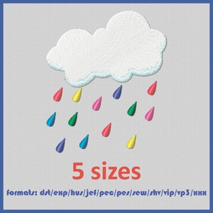 Machine Embroidery Design Cloud With Colored Rain. Cute, Little Cloud ...