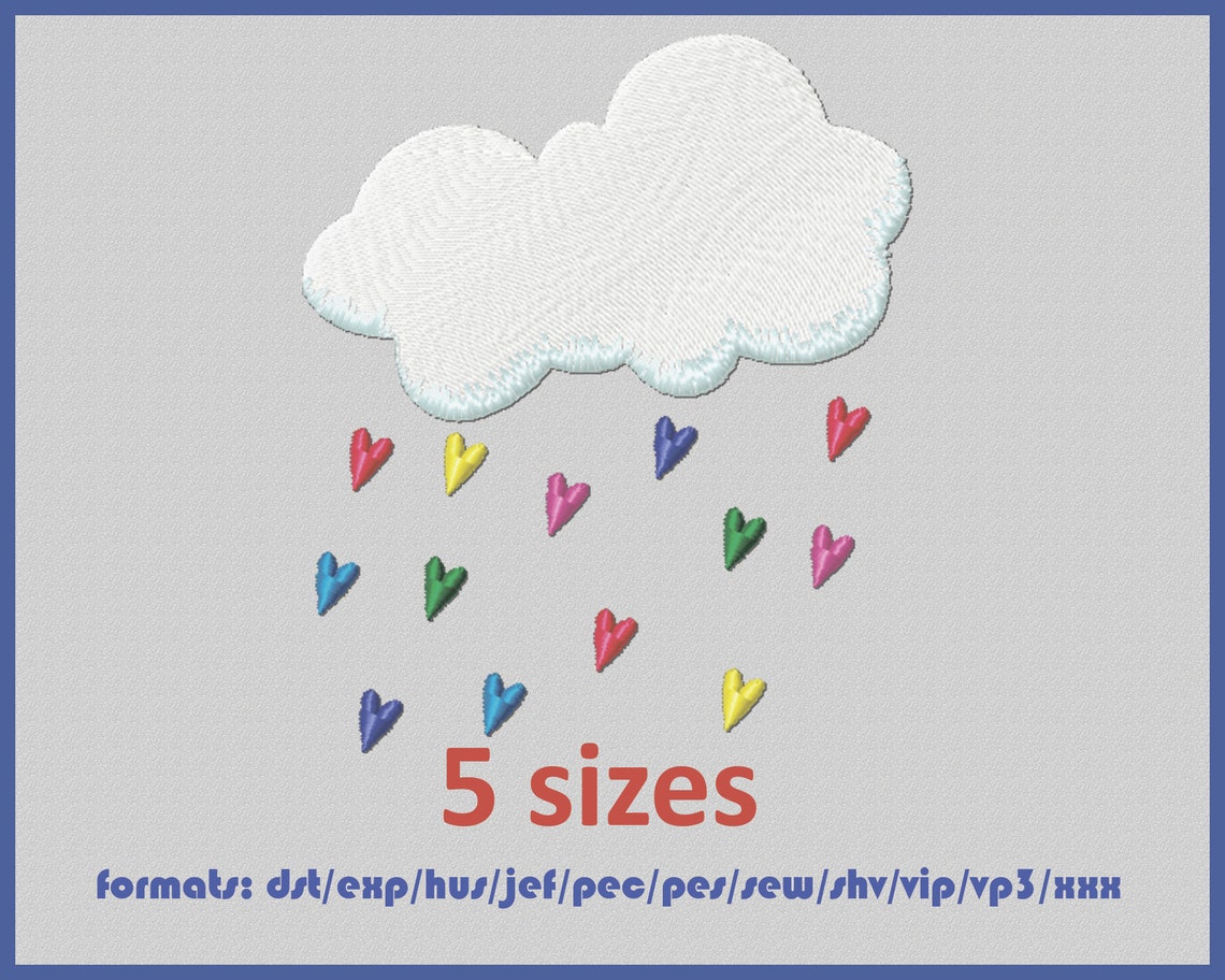 Machine Embroidery Design Cloud With Colored Rain. Rain in the - Etsy