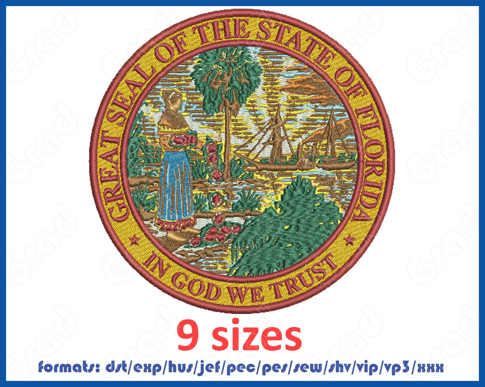 Florida Coat of Arms Embroidery Machines Design Instant - Etsy
