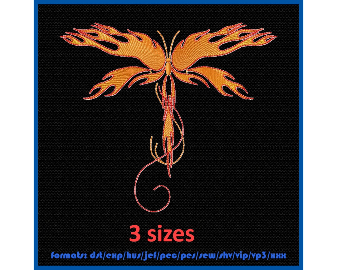 3 Sizes Fire Dragonfly Machine Embroidery Design. Butterfly Pattern ...