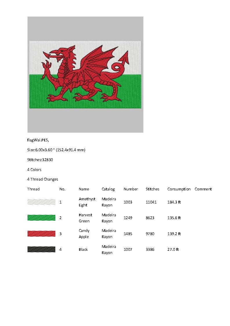 Wales Flag Embroidery Machines Design Instant Download Digital - Etsy