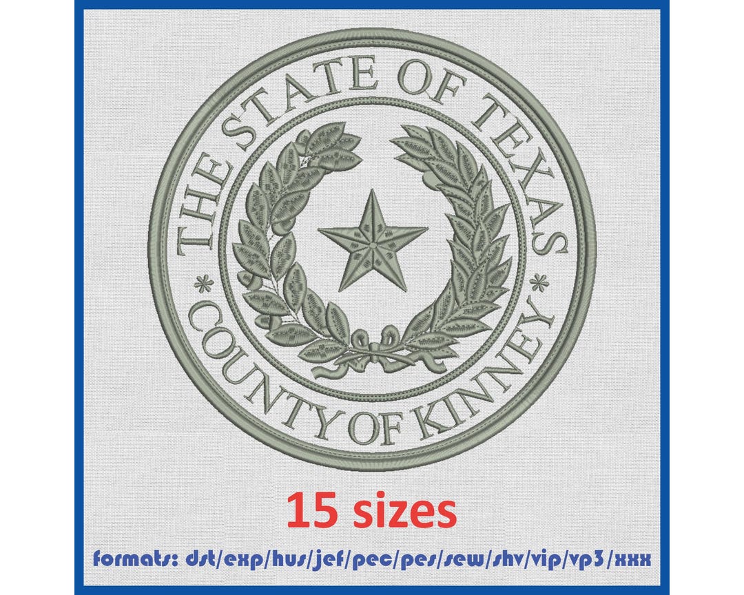 Machine Embroidery Design the County of Kinney State Texas Seal ...