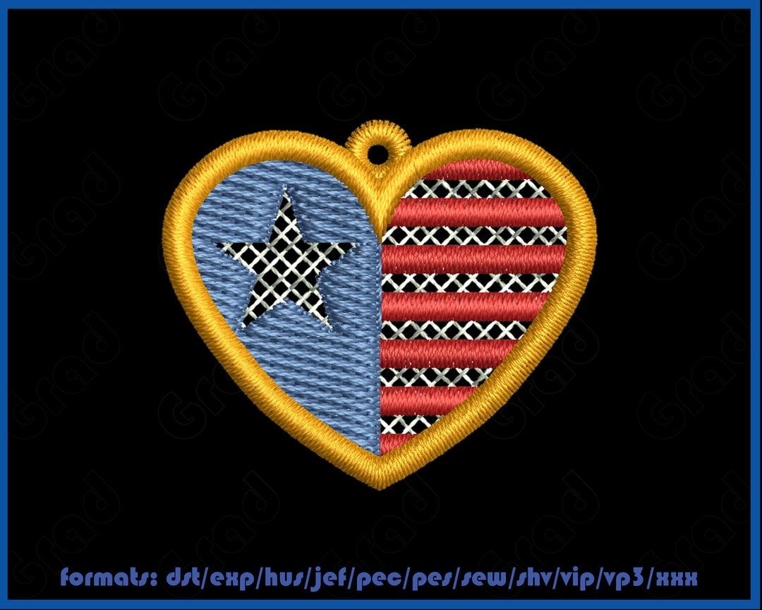 FSL American Flag in Heart Machine Embroidery Desin Free - Etsy