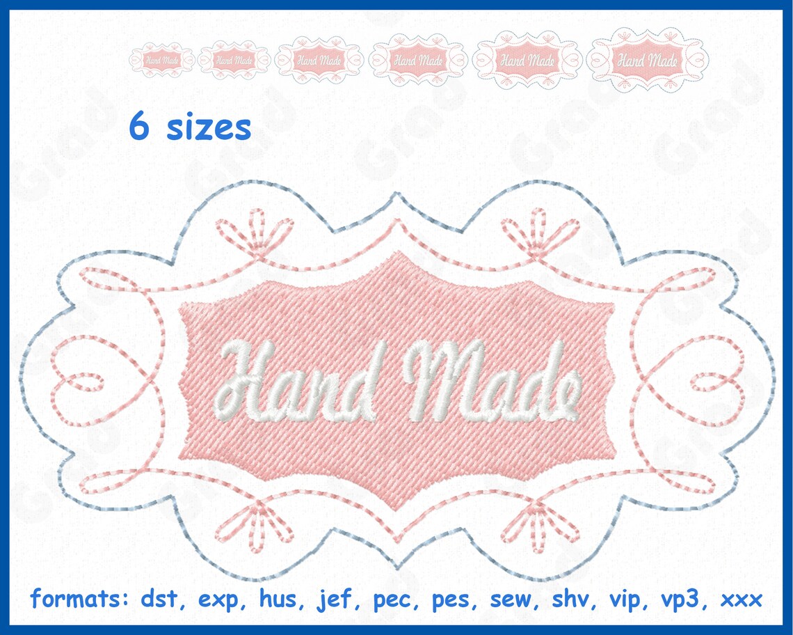 6 Sizes Label Handmade Embroidery Machines Design Instant - Etsy